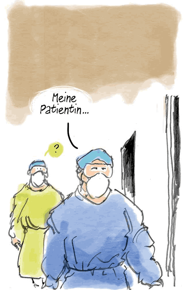 Ein Karikaturist zeichnet aus der Intensivstation
